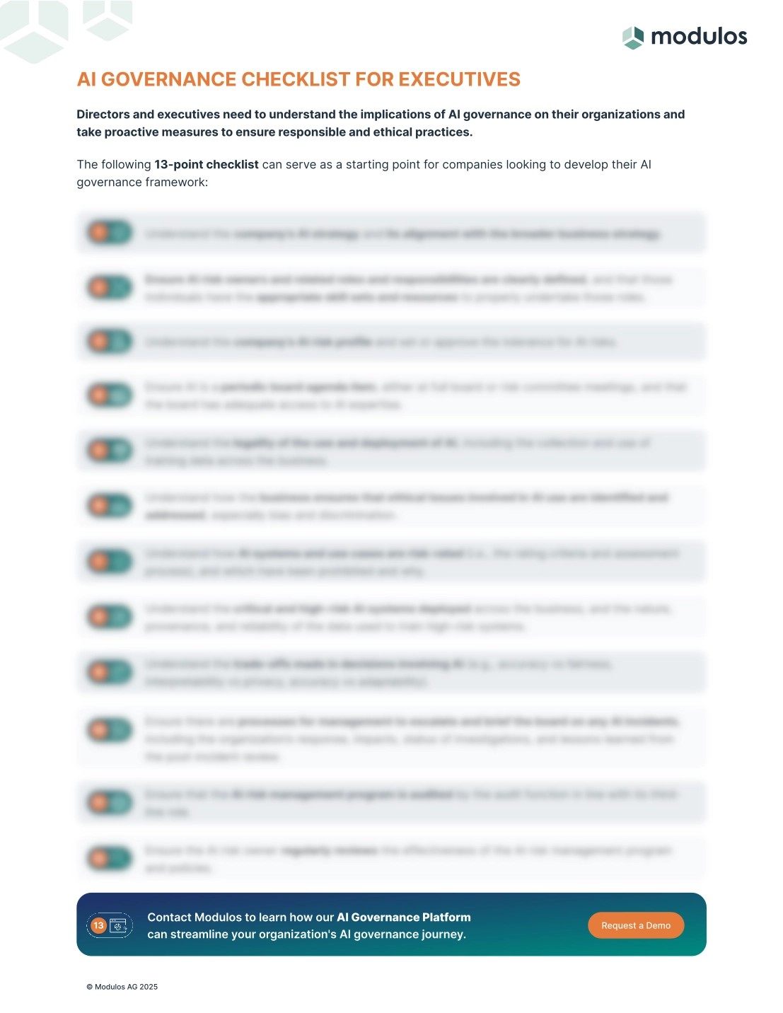 AI Governance Checklist | Modulos Resources